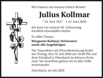 Traueranzeigen von Julius Kollmar | www.trauerundgedenken.de