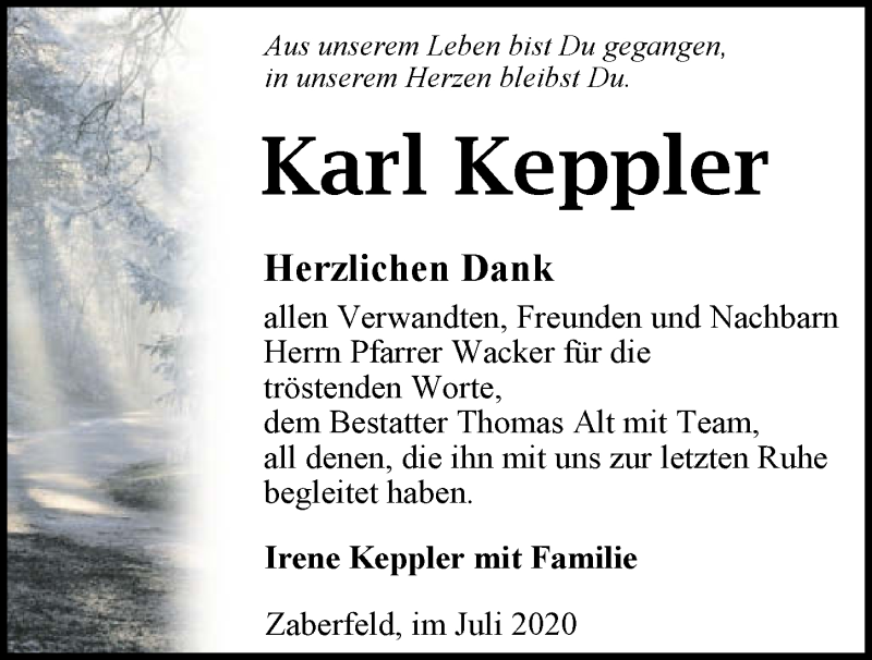 Traueranzeigen von Karl Keppler | www.trauerundgedenken.de
