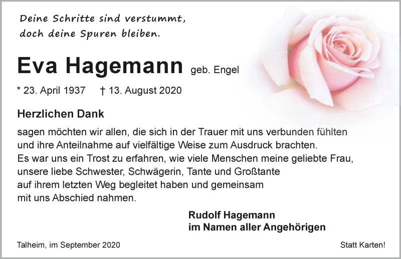Traueranzeigen von Eva Hagemann | www.trauerundgedenken.de