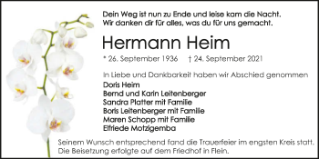 Traueranzeigen von Hermann Heim | www.trauerundgedenken.de