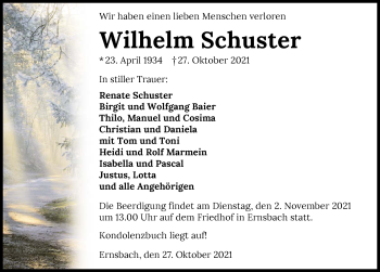 Traueranzeigen von Wilhelm Schuster | www.trauerundgedenken.de