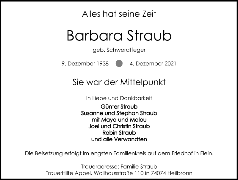 Traueranzeigen von Barbara Straub | www.trauerundgedenken.de