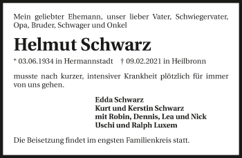 Traueranzeigen von Helmut Schwarz | www.trauerundgedenken.de