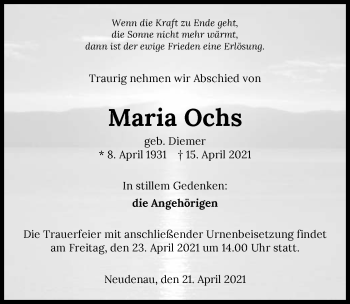 Traueranzeigen von Maria Ochs | www.trauerundgedenken.de