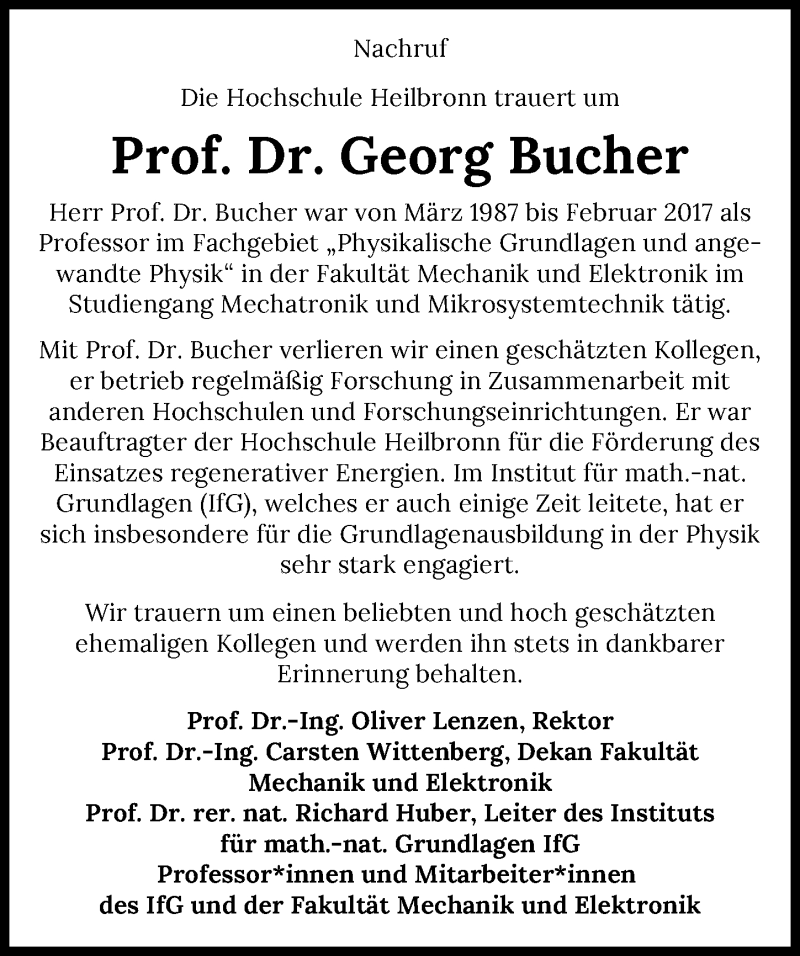 Traueranzeigen von Georg Bucher | www.trauerundgedenken.de