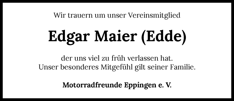 Traueranzeigen von Edgar Maier | www.trauerundgedenken.de