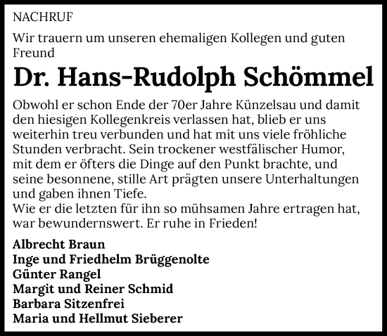 Traueranzeigen von Hans-Rudolph Schömmel | www.trauerundgedenken.de