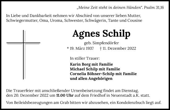 Traueranzeigen von Agnes Schilp | www.trauerundgedenken.de