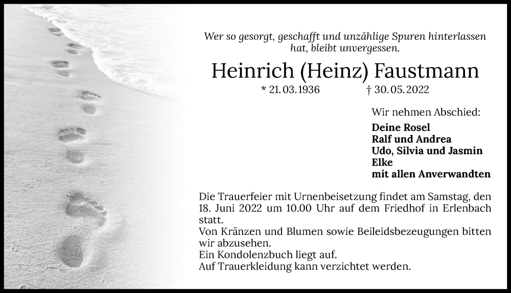 Traueranzeigen von Heinrich Faustmann | www.trauerundgedenken.de