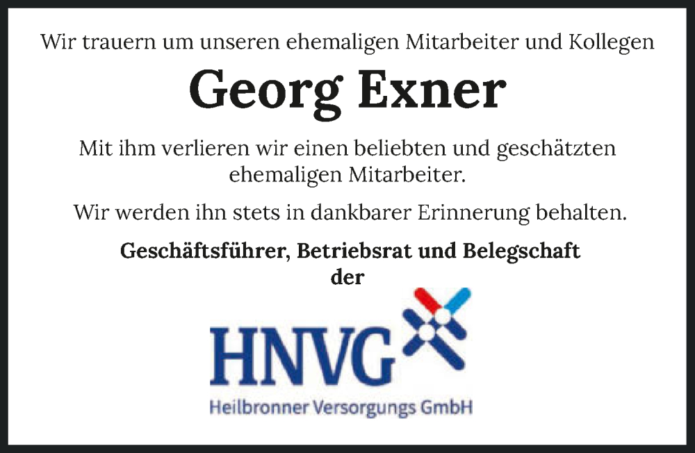 Traueranzeigen von Georg Exner | www.trauerundgedenken.de