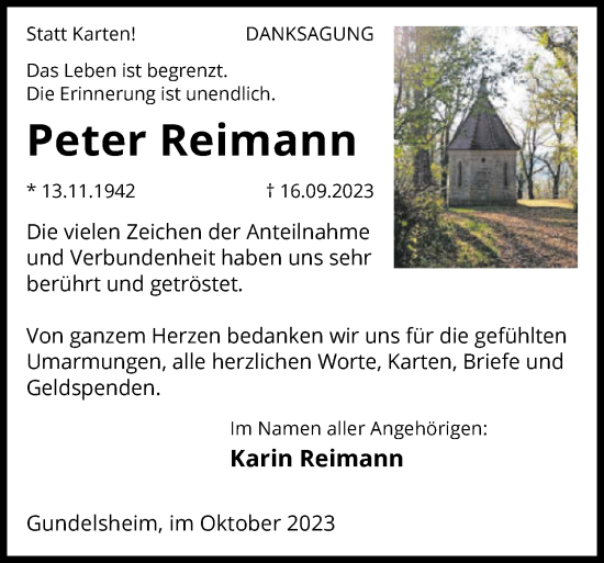 Traueranzeigen von Peter Reimann | www.trauerundgedenken.de