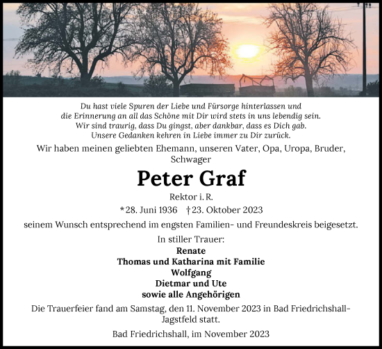 Traueranzeigen von Peter Graf | www.trauerundgedenken.de