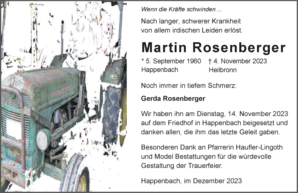 Traueranzeigen von Martin Rosenberger | www.trauerundgedenken.de