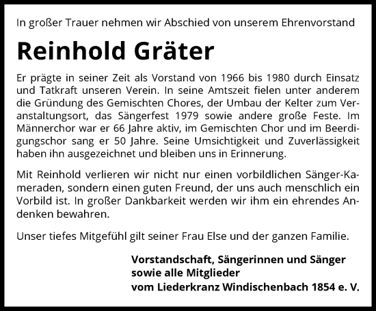 Traueranzeigen von Reinhold Gräter | www.trauerundgedenken.de