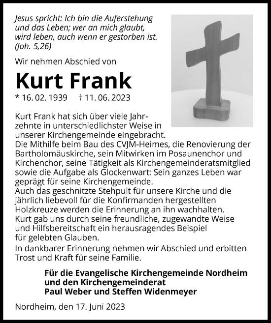 Traueranzeigen von Kurt Frank | www.trauerundgedenken.de