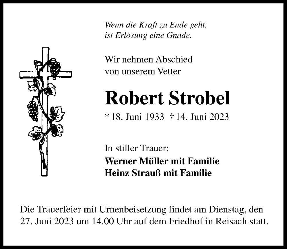 Traueranzeigen von Robert Strobel | www.trauerundgedenken.de