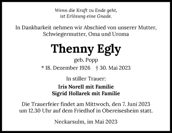 Traueranzeigen von Thenny Egly | www.trauerundgedenken.de