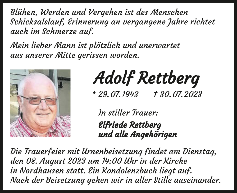 Traueranzeigen von Adolf Rettberg | www.trauerundgedenken.de