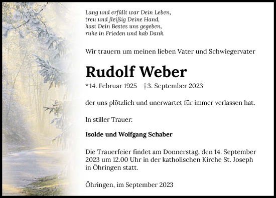 Traueranzeigen von Rudolf Weber | www.trauerundgedenken.de