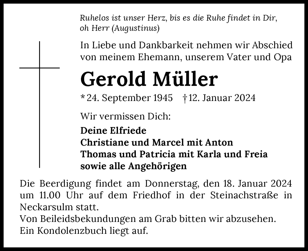 Traueranzeigen von Gerold Müller | www.trauerundgedenken.de