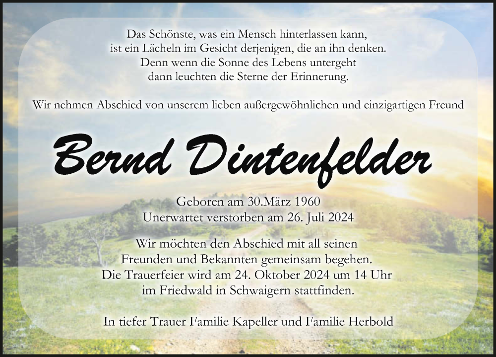 Traueranzeigen von Bernd Dintenfelder | www.trauerundgedenken.de