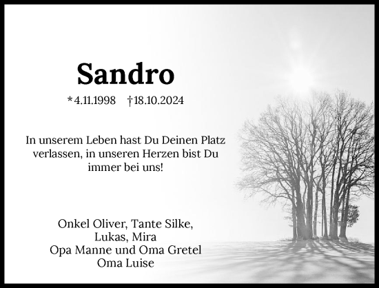 Traueranzeigen von Sandro | www.trauerundgedenken.de