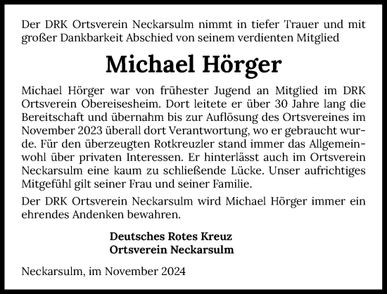 Traueranzeigen von Michael Hörger | www.trauerundgedenken.de