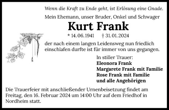 Traueranzeigen von Kurt Frank | www.trauerundgedenken.de