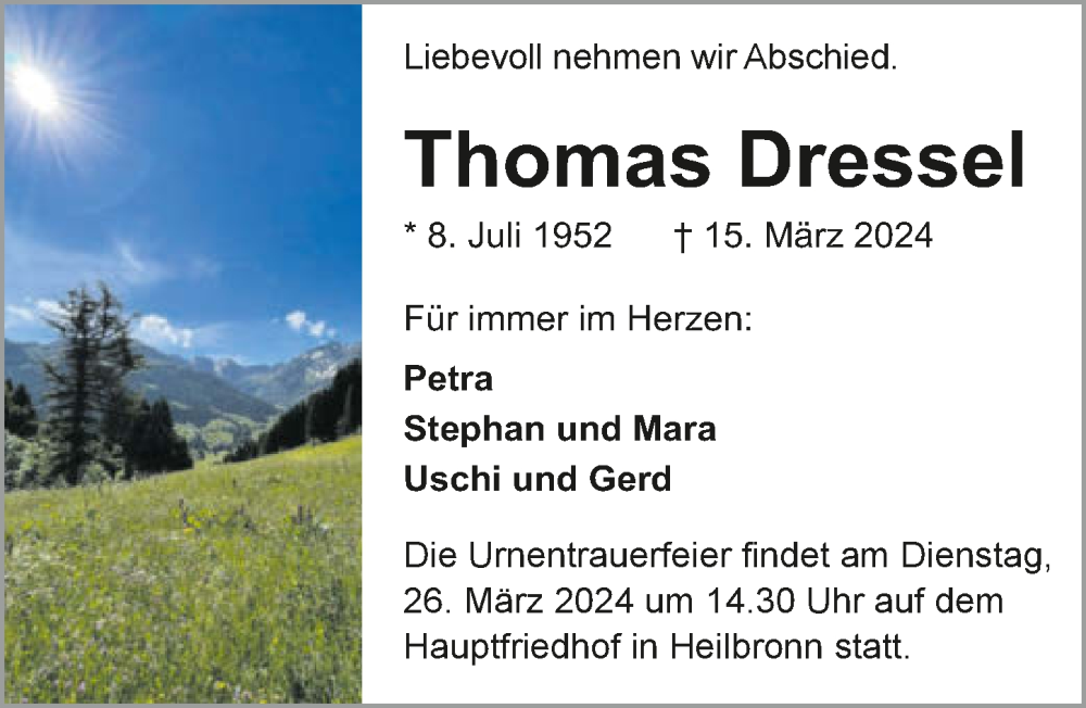 Traueranzeigen von Thomas Dressel | www.trauerundgedenken.de