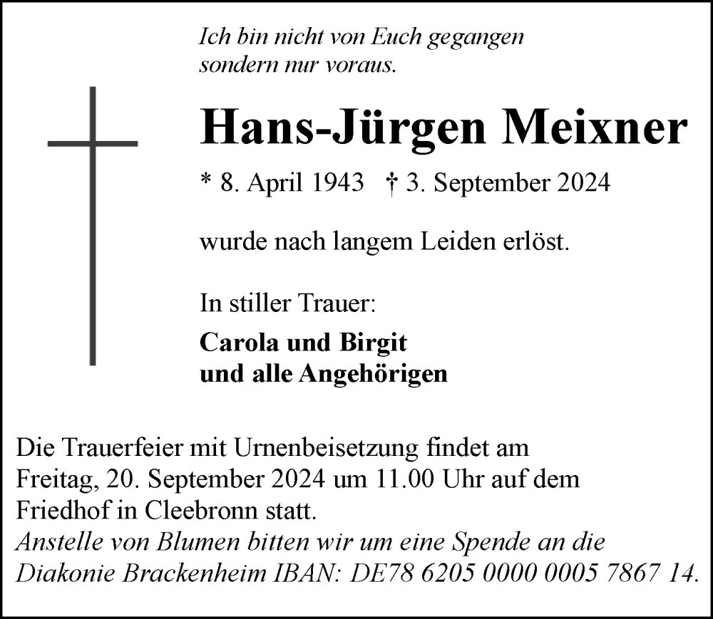 Traueranzeigen von Hans-Jürgen Meixner | www.trauerundgedenken.de