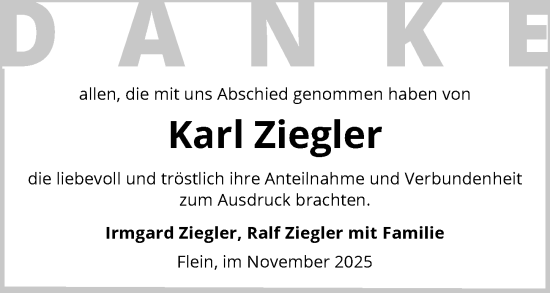 Traueranzeigen von Karl Ziegler | www.trauerundgedenken.de