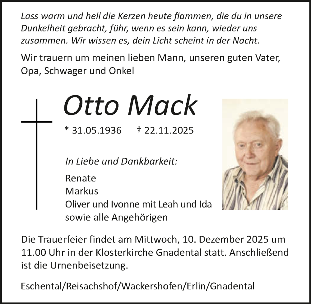 Traueranzeigen von Otto Mack | www.trauerundgedenken.de
