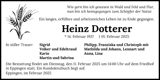 Traueranzeigen von Heinz Dotterer | www.trauerundgedenken.de