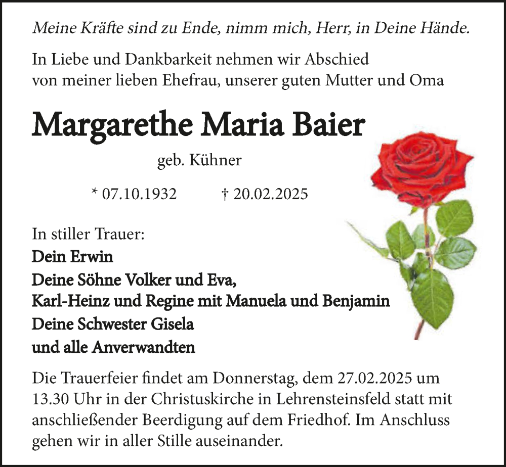 Traueranzeigen von Margarethe Maria Baier | www.trauerundgedenken.de