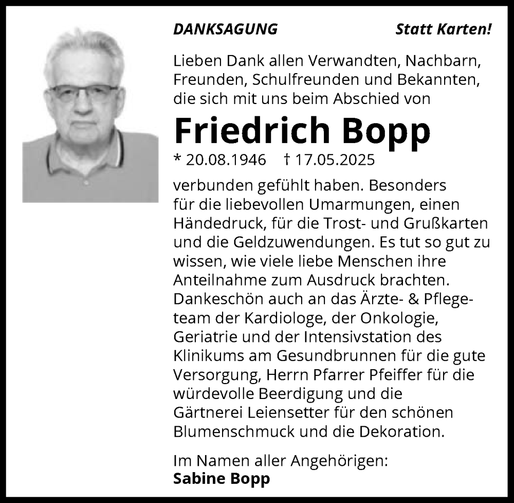Traueranzeigen von Friedrich Bopp | www.trauerundgedenken.de