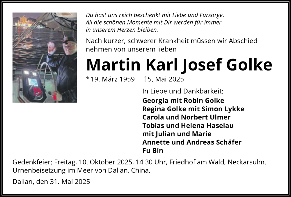 Traueranzeigen von Martin Karl Josef Golke | www.trauerundgedenken.de